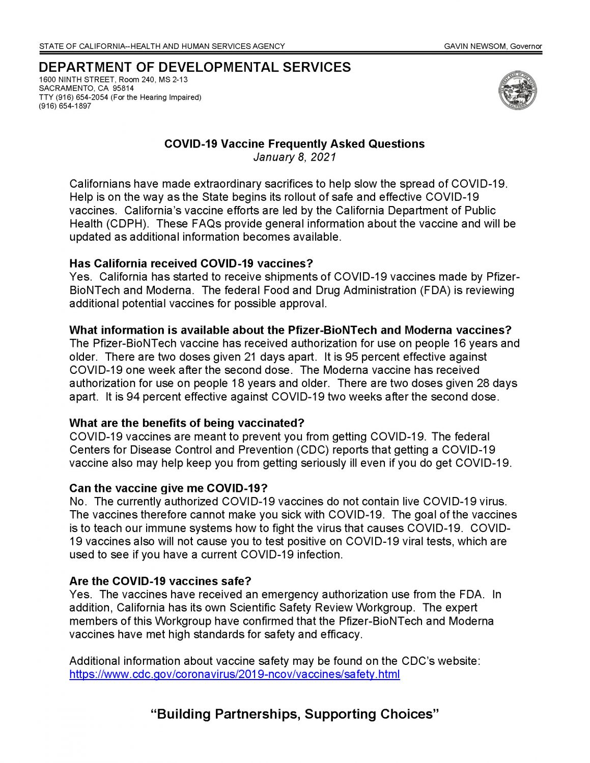 COVID-19 Vaccine Frequently Asked Questions - Westside Regional Center