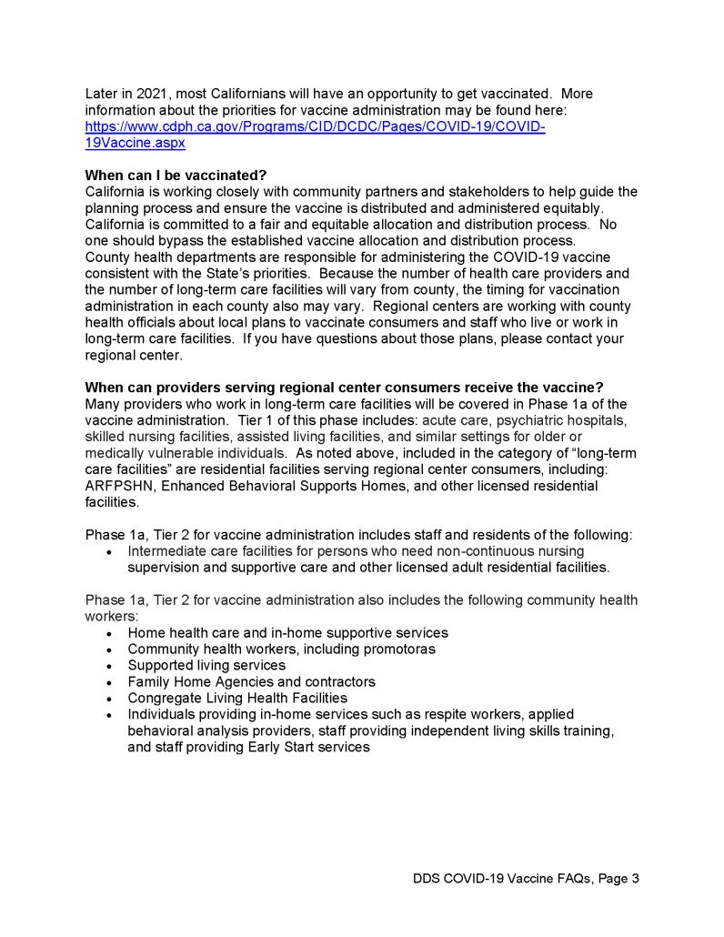 COVID-19 Vaccine Frequently Asked Questions - Westside Regional Center